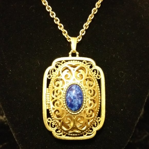 Avon | Jewelry | Avon Large Locket W Blue Stone 3 Chain 44 | Poshmark